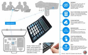 Spy Calculator Voice Activated Audio Recorder 75 Day Battery Black Vox ...